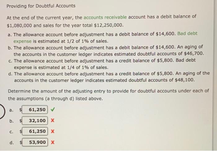 Solved Providing for Doubtful Accounts At the end of the | Chegg.com