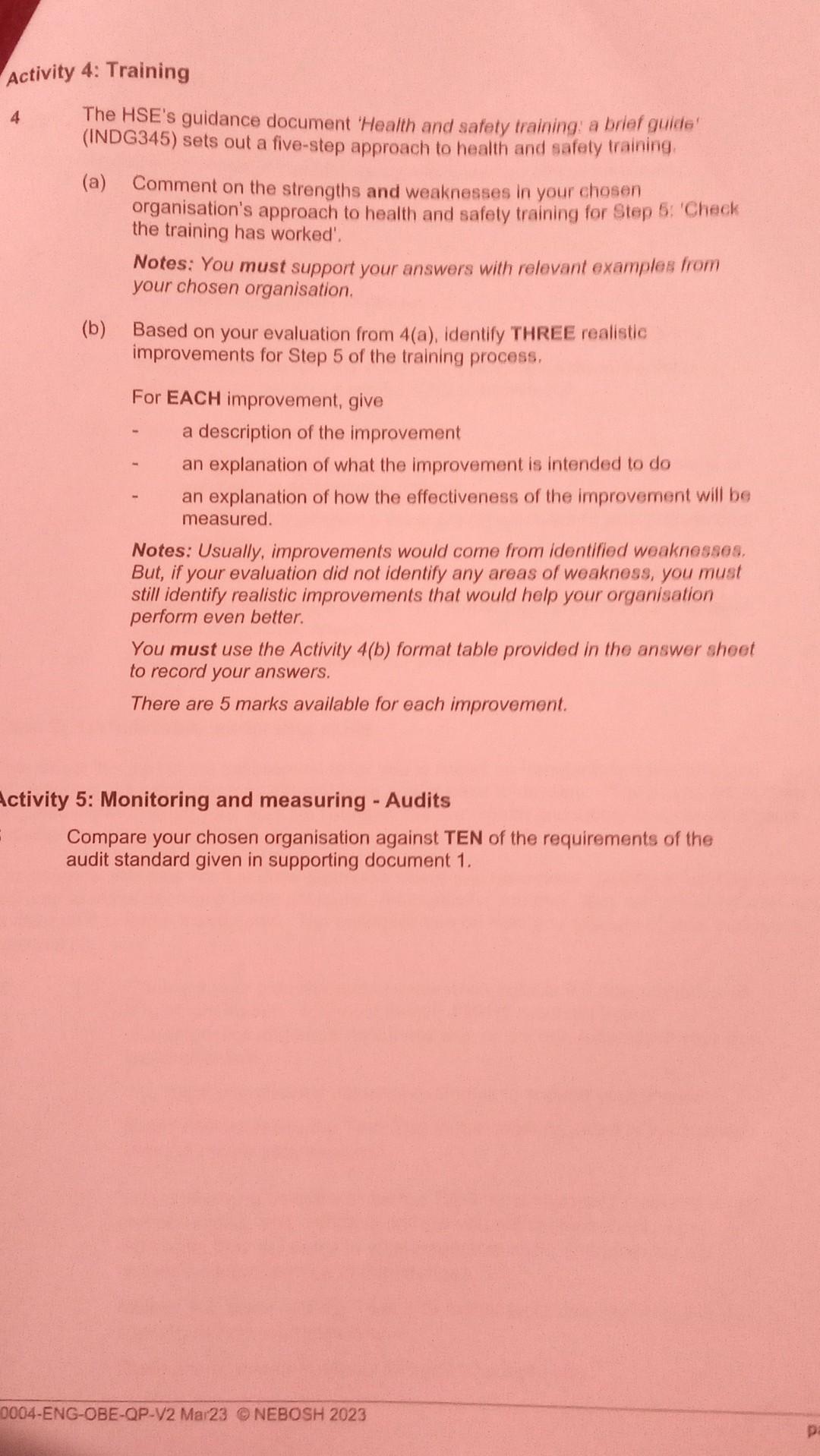 Solved Activity 4: Training 4 The HSE's guidance document | Chegg.com