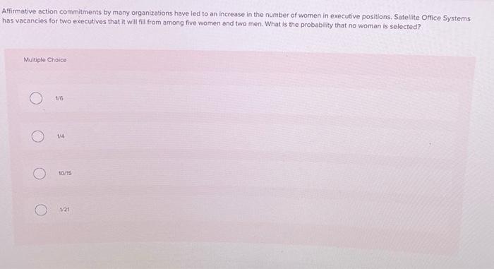 Solved Affirmative action commitments by many organizations | Chegg.com