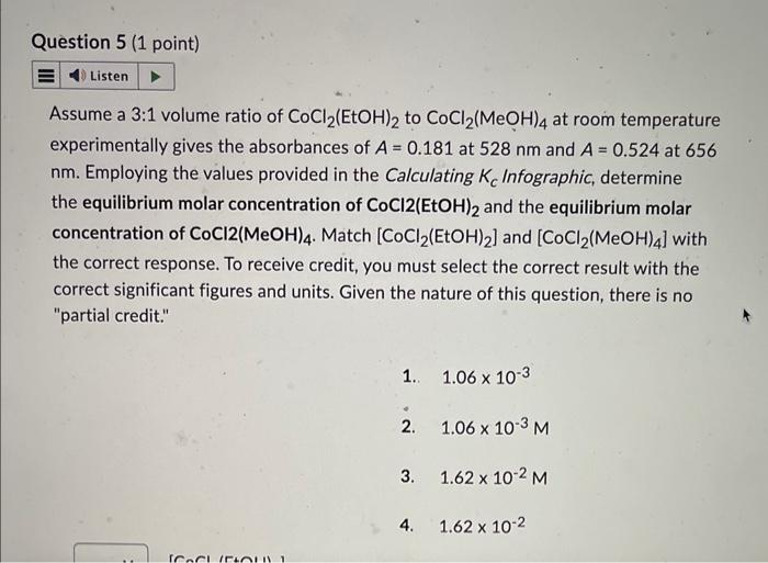Solved Assume a 3:1 volume ratio of CoCl2(EtOH)2 to | Chegg.com