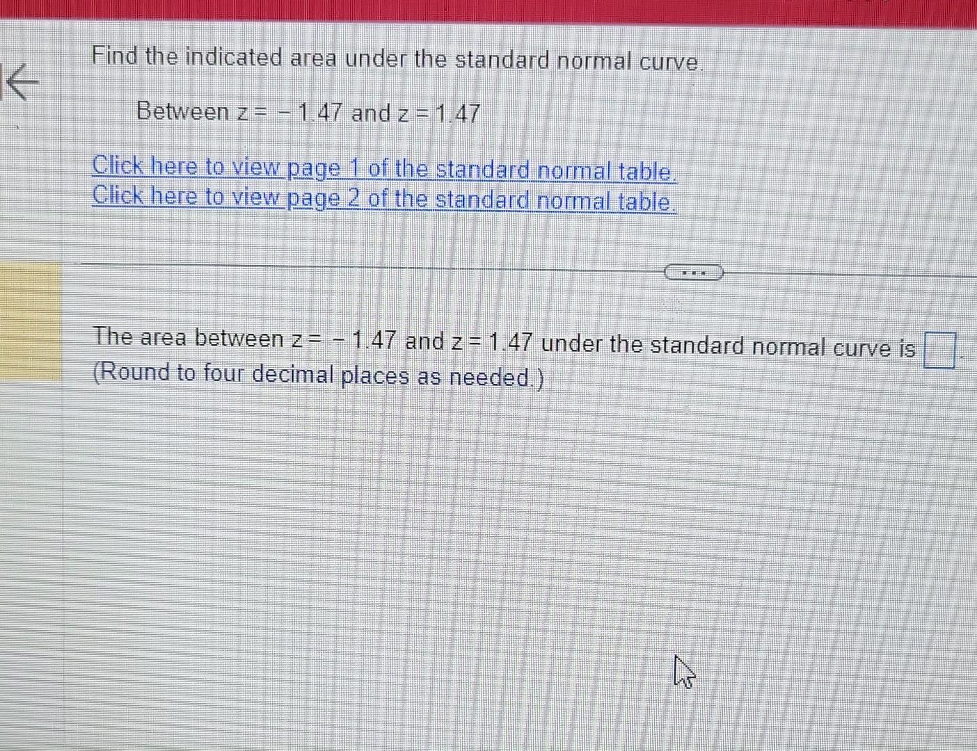 Solved Find the indicated area under the standard normal | Chegg.com