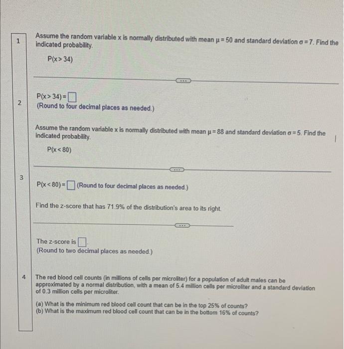 Solved Assume the random variable x is normally distributed | Chegg.com