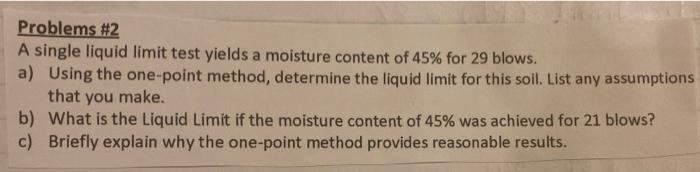 Solved Problems \#2 A single liquid limit test yields a | Chegg.com