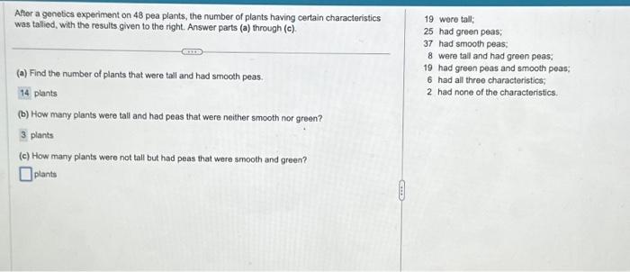Solved After a genetics experiment on 48 pea plants, the | Chegg.com