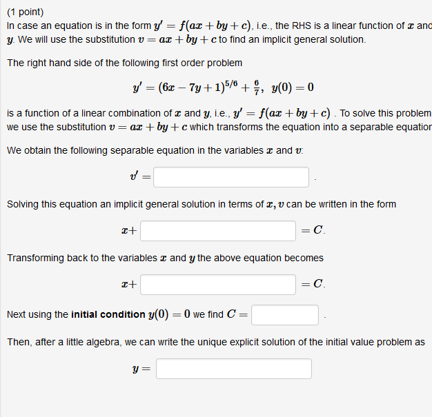 Solved (1 ﻿point)In case an equation is in the form | Chegg.com