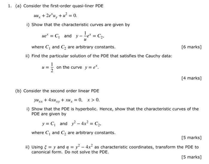 Solved 1. (a) Consider the first-order quasi-liner PDE uu: + | Chegg.com