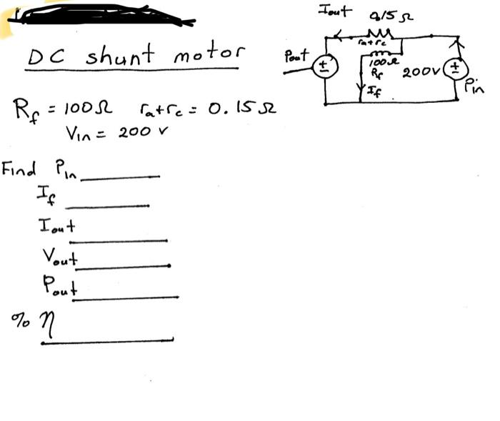 Solved DC shunt motor Rf=100Ωra+rc=0.15ΩV1n=200 V Find Pin. | Chegg.com
