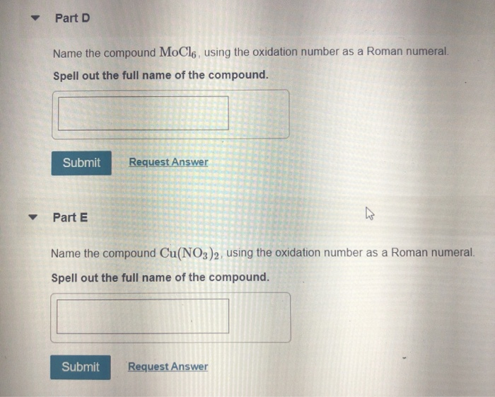 Solved Part D Name the compound MoCl6, using the oxidation | Chegg.com