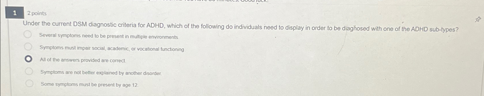12 ﻿pointsUnder the current DSM diagnostic criteria | Chegg.com