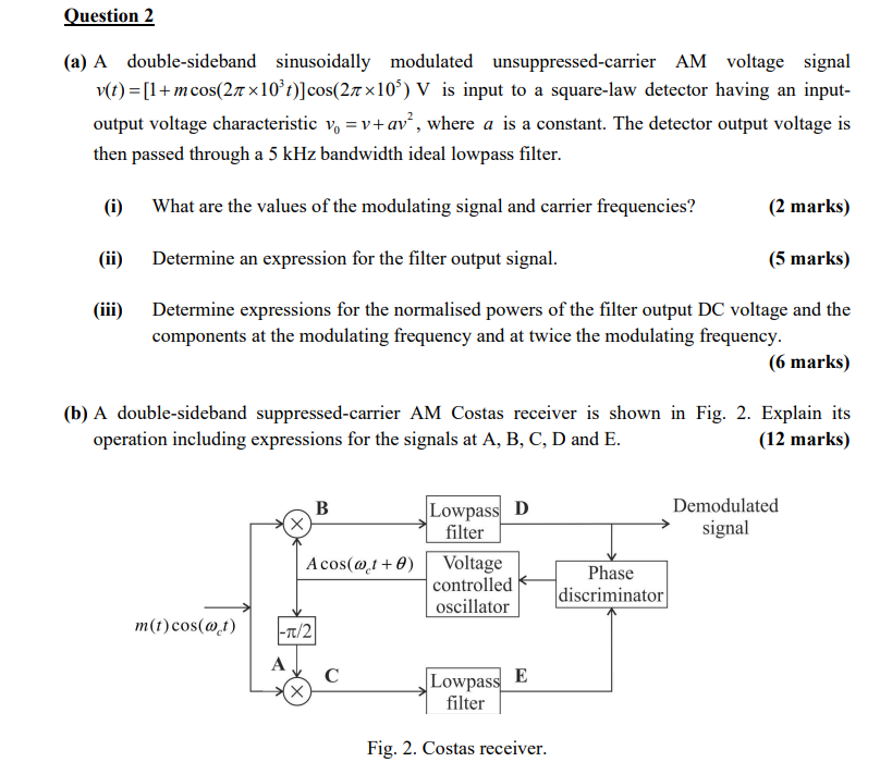 Solved Question 2(a) ﻿A double-sideband sinusoidally | Chegg.com