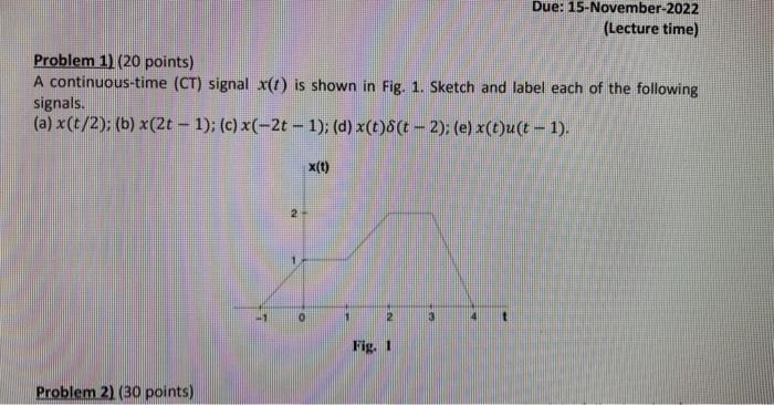 Solved Problem 1) ( 20 points) A continuous-time (CT) signal | Chegg.com