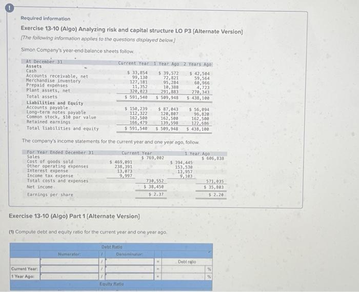 Solved ( Required information Exercise 13-10 (Algo) | Chegg.com Solved ( Required information Exercise 13-10 (Algo) | Chegg.com