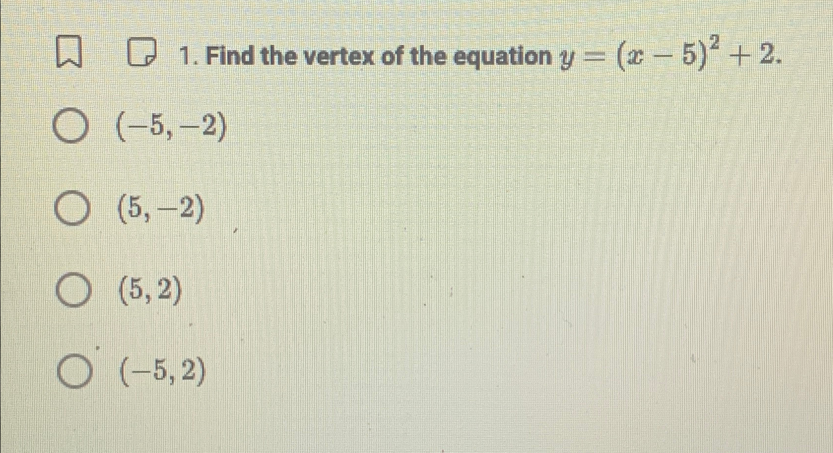 Solved Find the vertex of the equation | Chegg.com