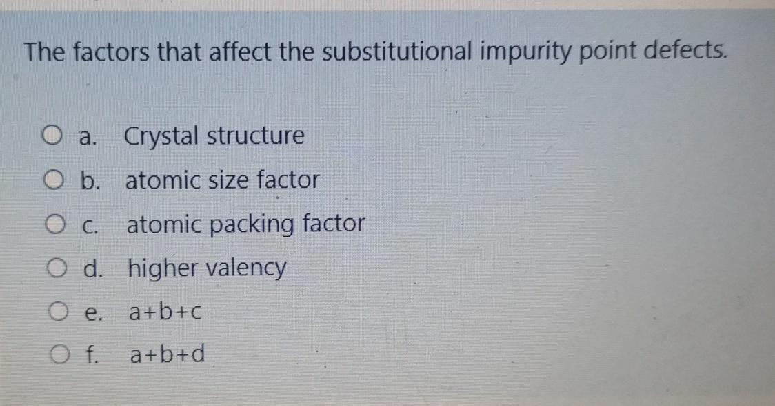 Solved The factors that affect the substitutional impurity | Chegg.com