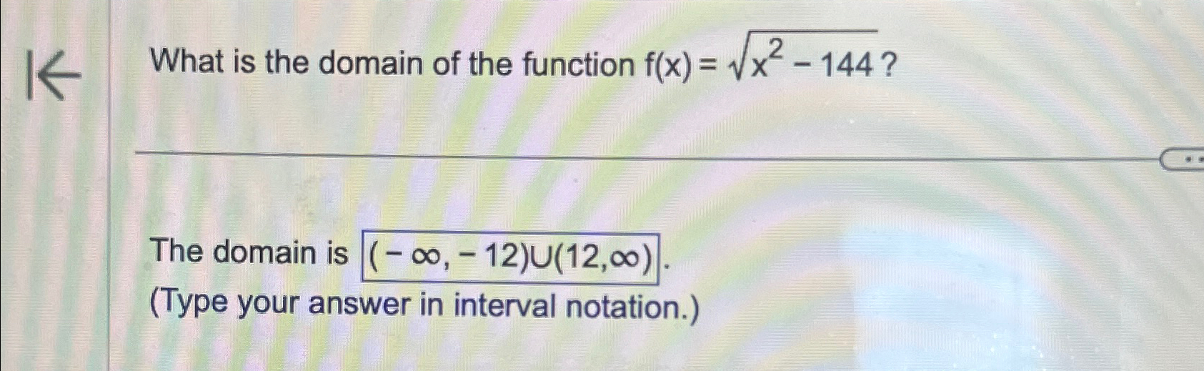 Solved What is the domain of the function f(x)=x2-1442 ?The | Chegg.com