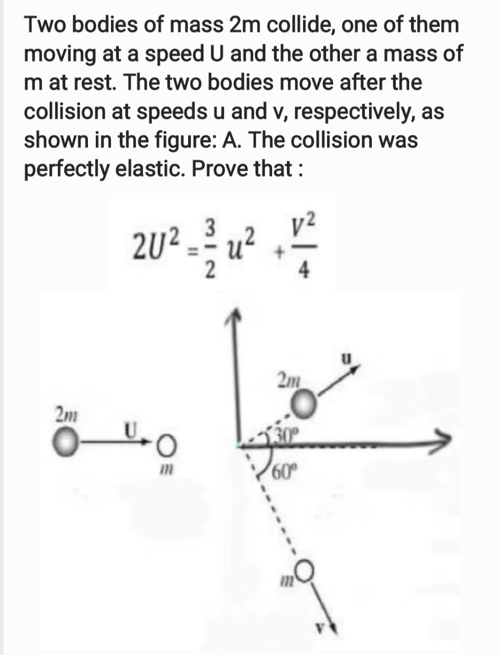 Solved Two bodies of mass 2 m collide, one of them moving at | Chegg.com