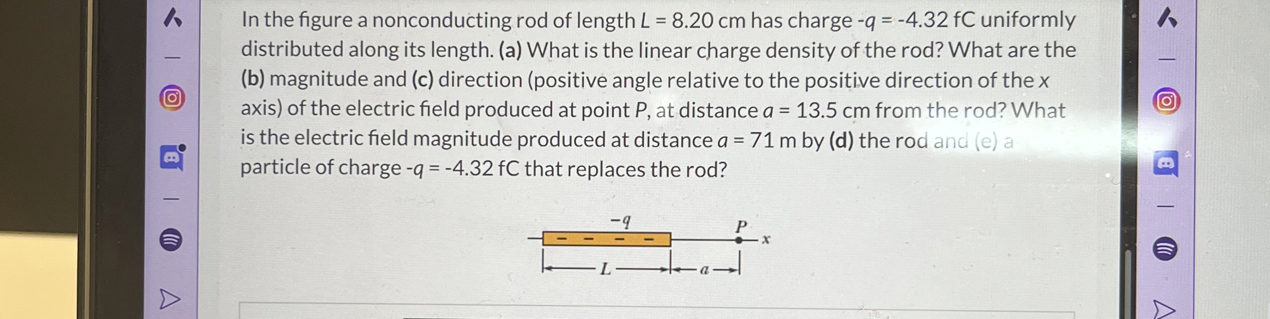 Solved In the figure a nonconducting rod of length L=8.20cm | Chegg.com