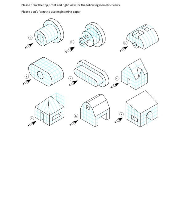 Solved Please draw the top, front and right view for the | Chegg.com
