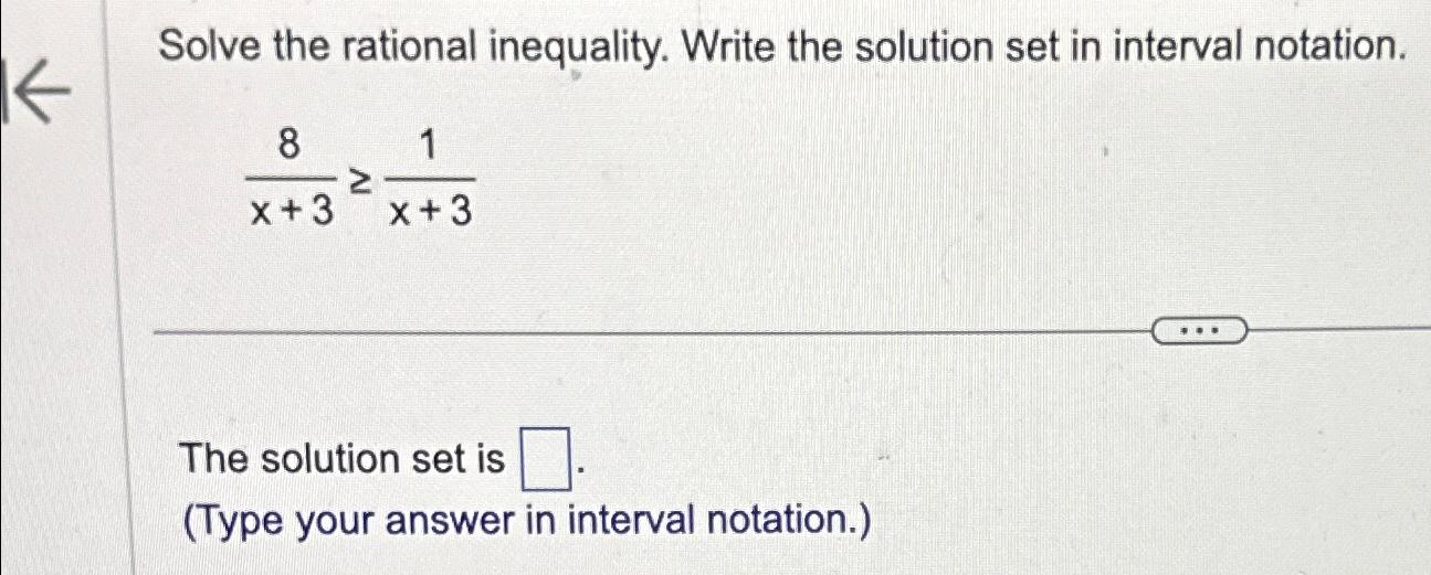 Solved Solve the rational inequality. Write the solution set | Chegg.com