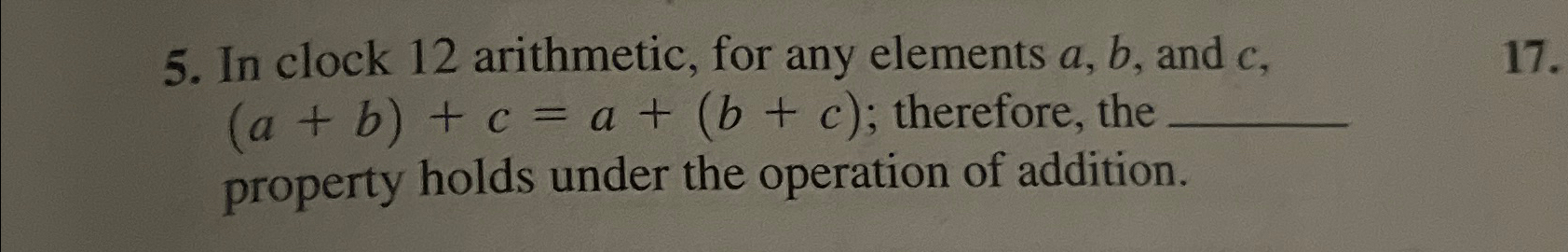 Solved In clock 12 ﻿arithmetic, for any elements a,b, ﻿and | Chegg.com