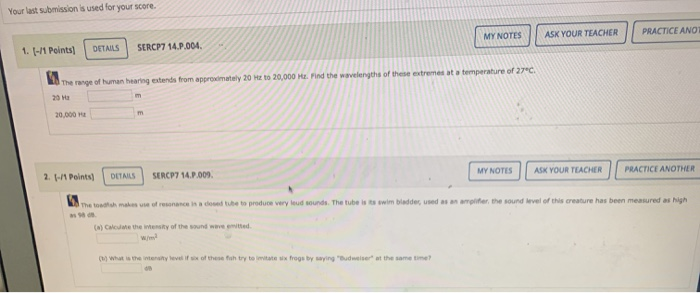 Solved Your last submission is used for your score. MY NOTES | Chegg.com Solved Your last submission is used for your score. MY NOTES | Chegg.com