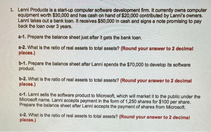 Solved 1. Lanni Products is a start-up computer software | Chegg.com