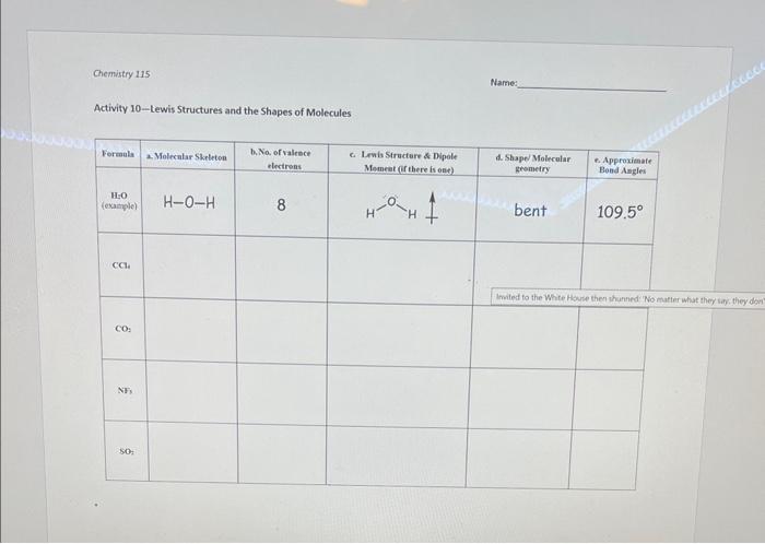 Solved Activity 10-lewis Structures and the Shapes of | Chegg.com