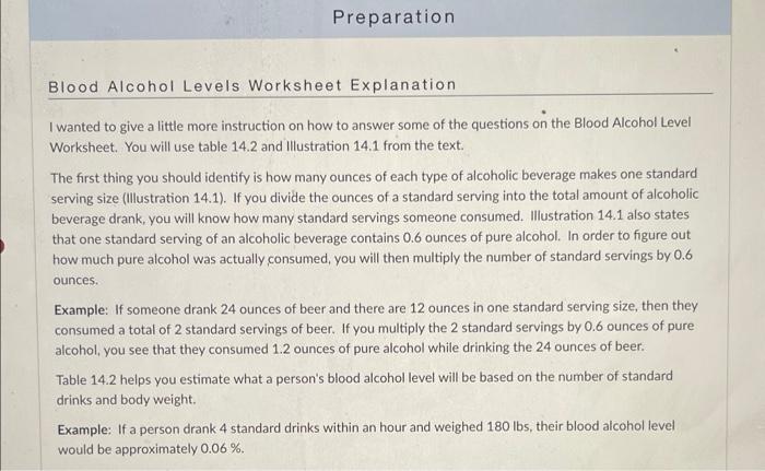 Blood Alcohol Levels Worksheet Explanation I wanted | Chegg.com