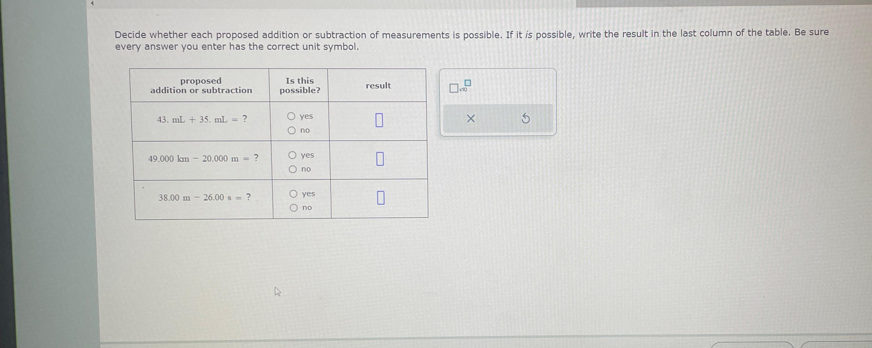 Solved Decide whether each proposed addition or subtraction | Chegg.com
