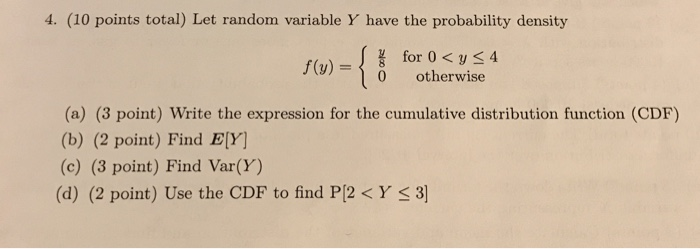 Solved 4. (10 points total) Let random variable Y have the | Chegg.com