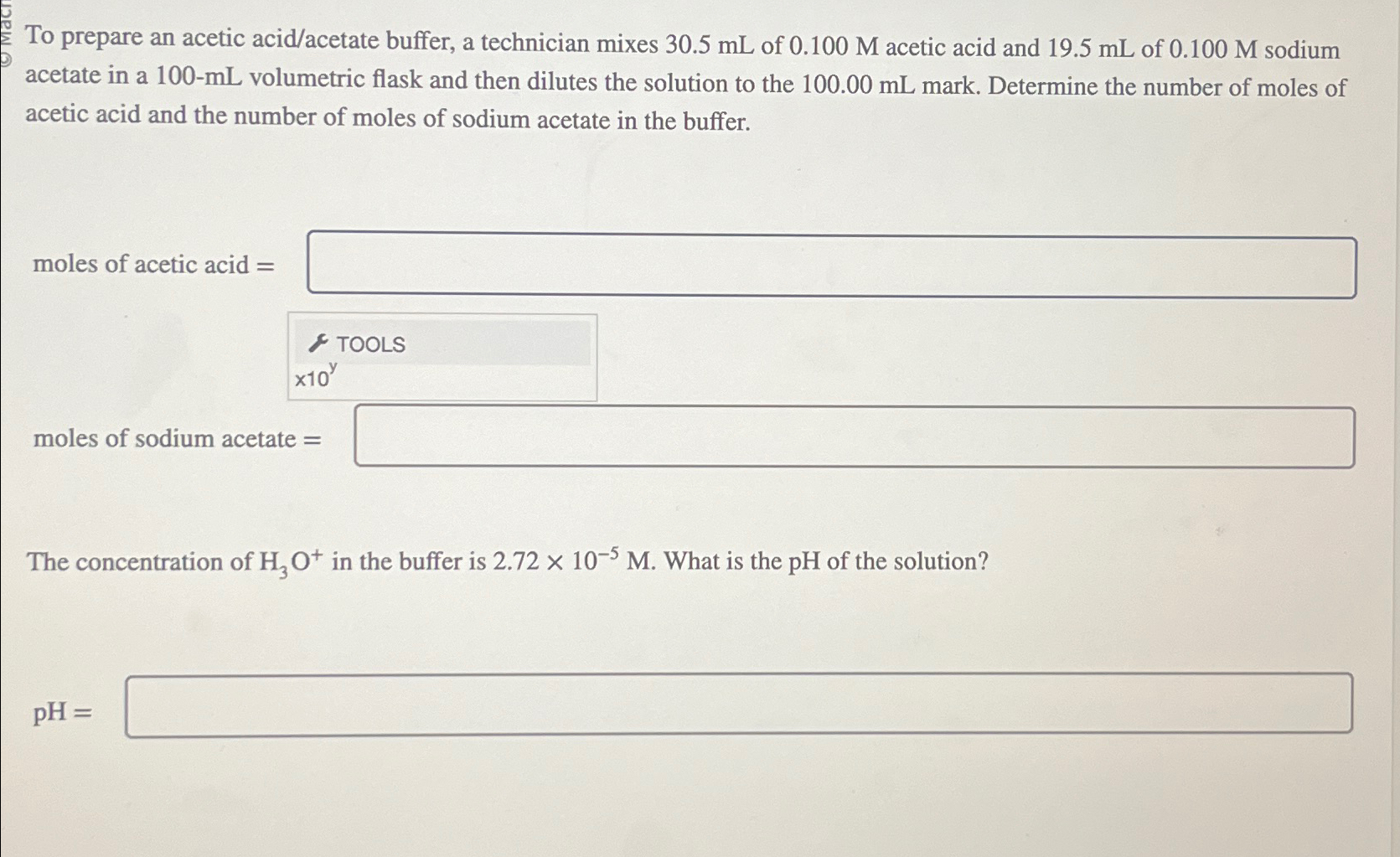 Solved To prepare an acetic acid/acetate buffer, a | Chegg.com