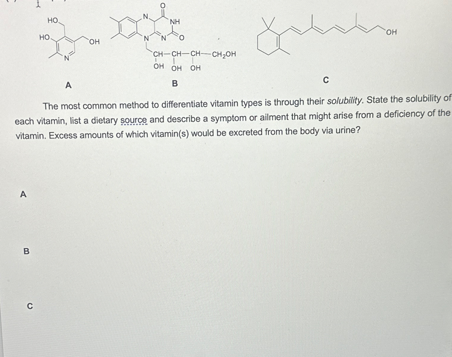 Solved The most common method to differentiate vitamin types | Chegg.com