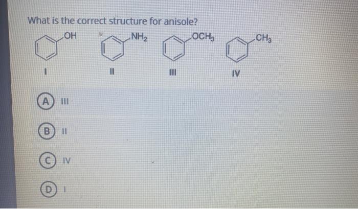 Solved What is the correct structure for anisole? ОН NH2 OCH | Chegg.com