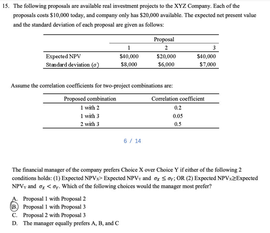 Solved The following proposals are available real investment | Chegg.com