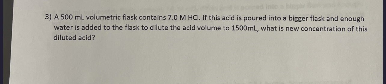 Solved A 500 ﻿mL volumetric flask contains 7.0 ﻿M HCl . ﻿If | Chegg.com