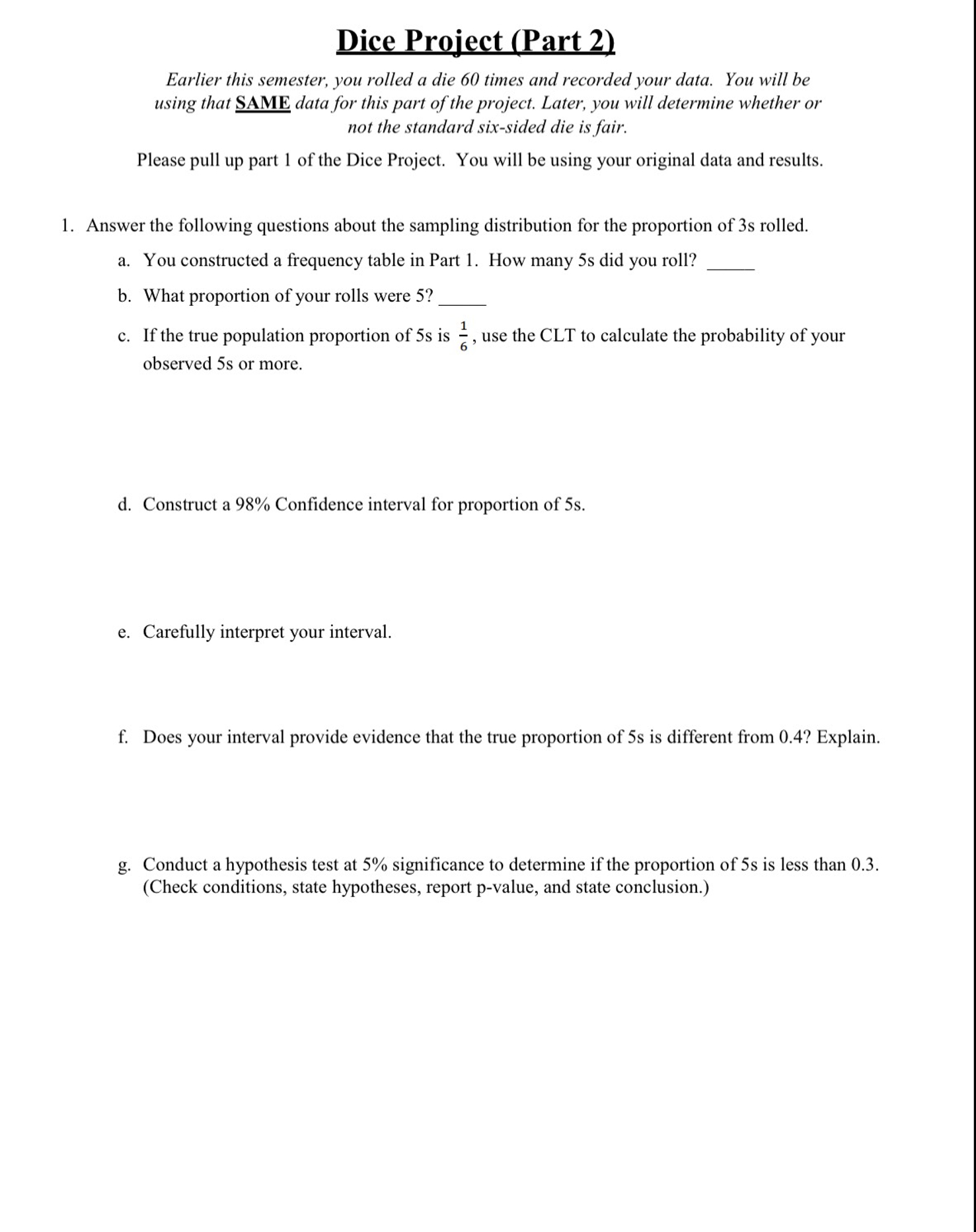 Dice Project (Part 2) ﻿PLEASE Do ﻿ALL STEPs (data | Chegg.com