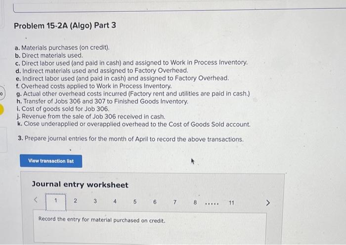 Problem 15-2A (Algo) Computing and recording job | Chegg.com