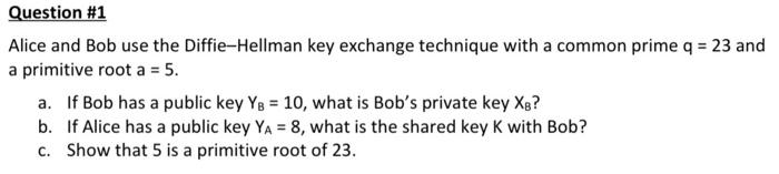Solved Alice and Bob use the Diffie-Hellman key exchange | Chegg.com