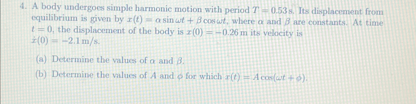 Solved A body undergoes simple harmonic motion with period | Chegg.com