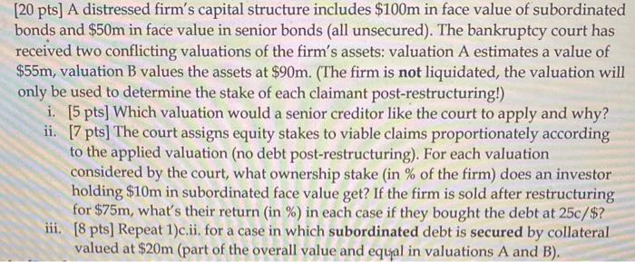 Solved [20 pts] A distressed firm's capital structure | Chegg.com