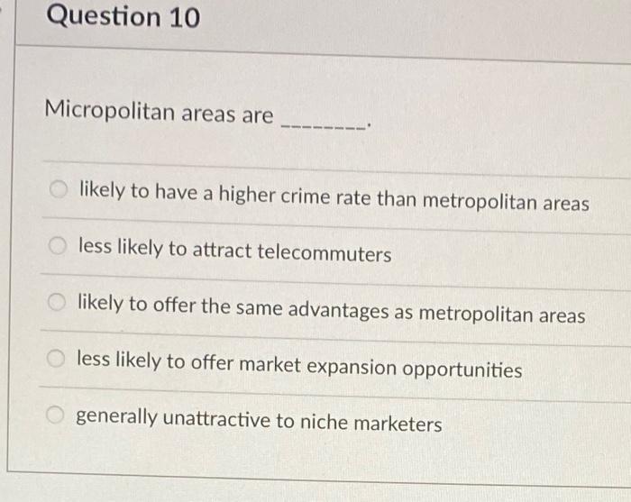 Solved Micropolitan areas are likely to have a higher crime | Chegg.com