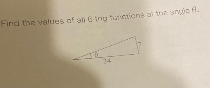 Solved Find the values of all 6 trig functions at the angle | Chegg.com
