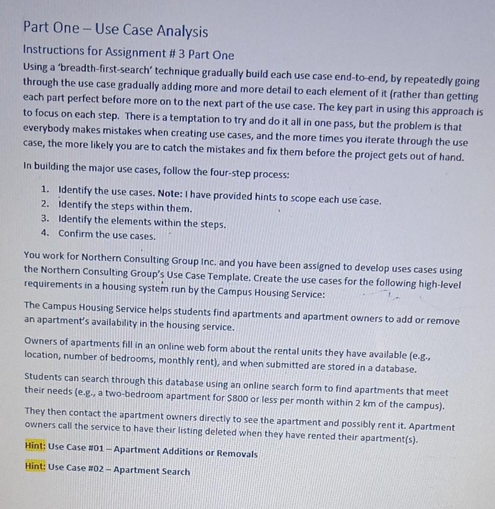 Solved Part One - Use Case Analysis Instructions for | Chegg.com