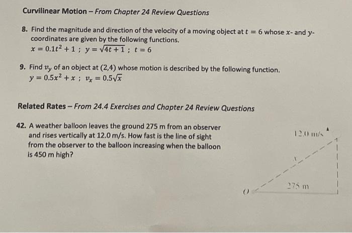 Solved Curvilinear Motion - From Chapter 24 Review Questions | Chegg.com