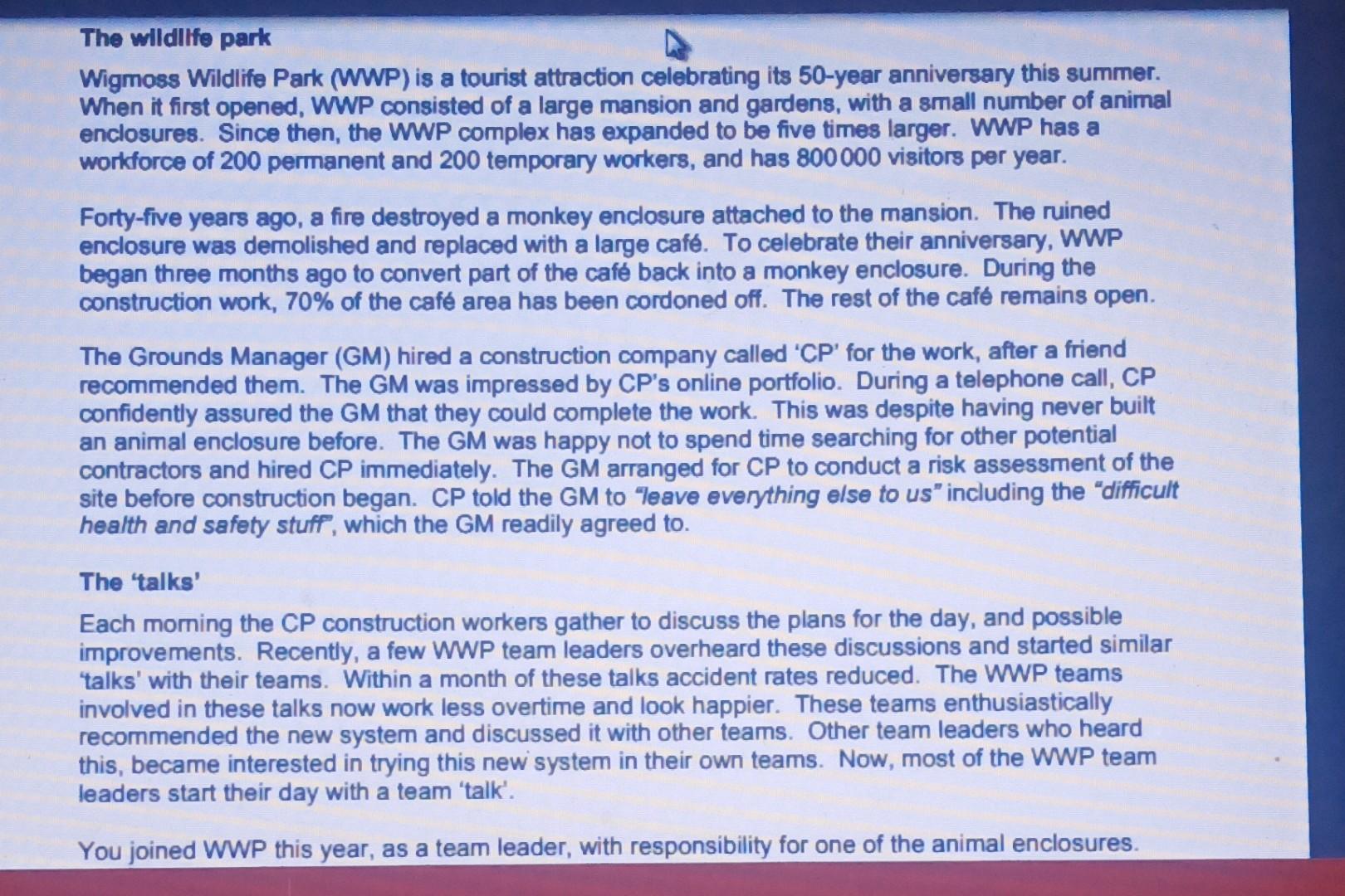 Solved Wigmoss Wildlife Park (WWP) is a tourist attraction | Chegg.com