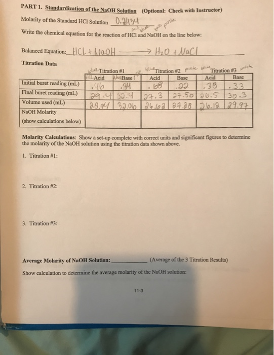 Solved PART 1. Standardization of the NaOH Solution | Chegg.com