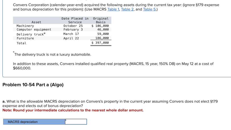 Solved Problem: a. ﻿What is the allowable MACRS depreciation | Chegg.com