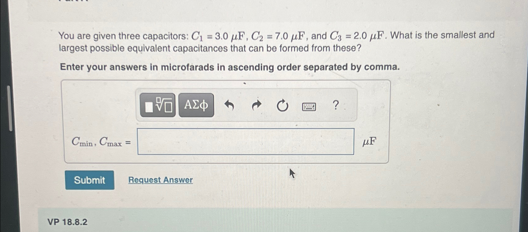 Solved You are given three capacitors: C1=3.0μF,C2=7.0μF, | Chegg.com
