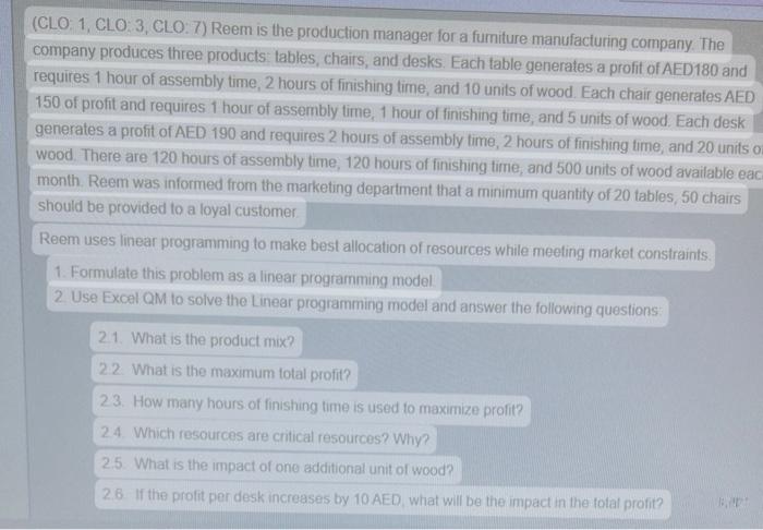 Solved Reem is the production manager for a furniture | Chegg.com