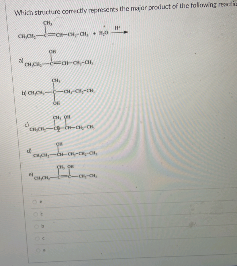 Solved Which structure correctly represents the major | Chegg.com